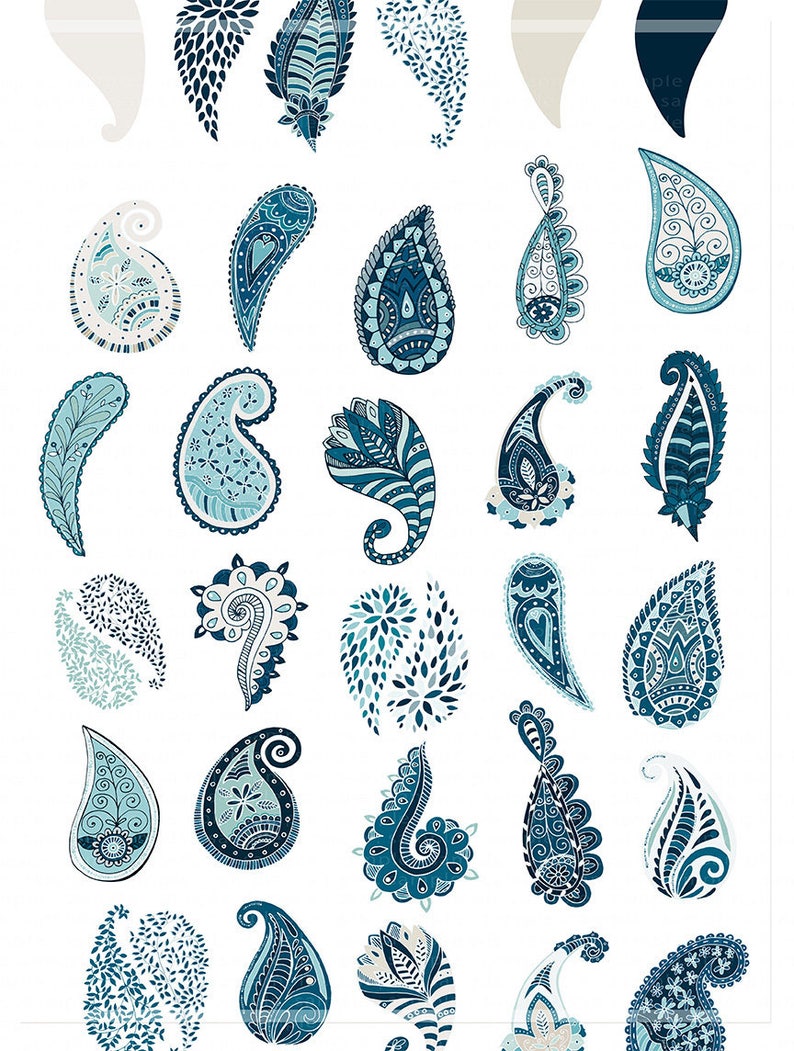 Paisley Clip Art Navy Blue Hand-Drawn Paisley ClipArt | Etsy