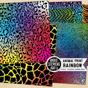 Wild Animal Print Digital Paper, Exotic Rainbow Leopard Pattern ...