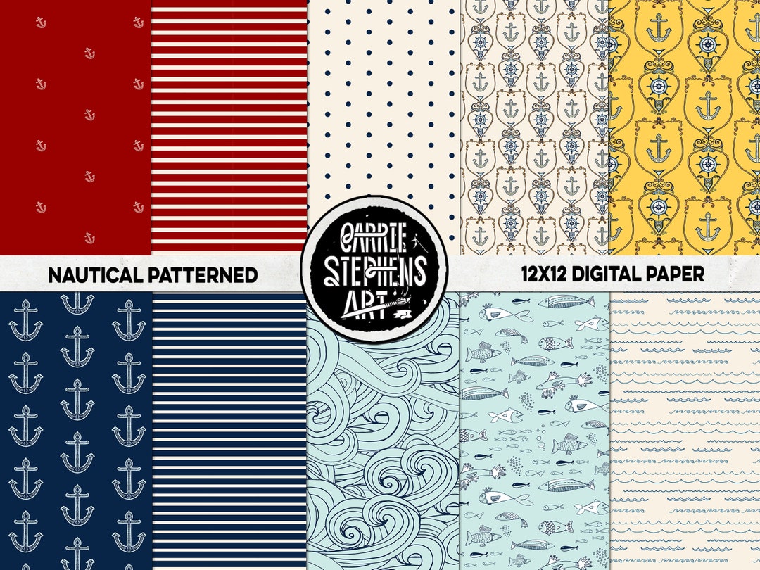 Nautical Digital Paper, Anchor Pattern, Summer Nautical Wedding ...