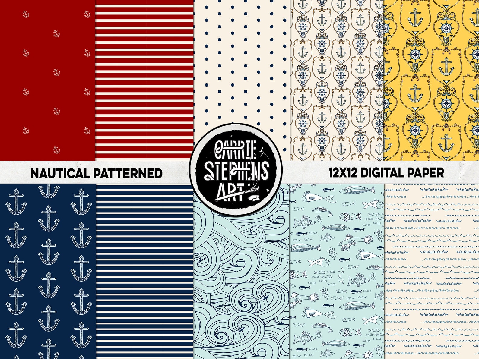 Nautical Digital Paper Anchor Pattern Summer Nautical | Etsy