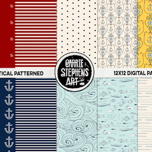 Nautical Digital Paper, Anchor Pattern, Summer Nautical Wedding ...