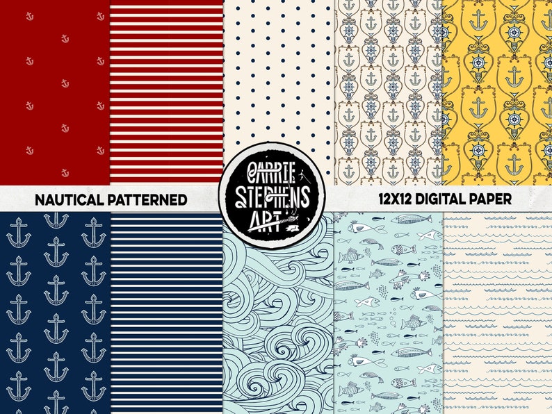 Nautical Digital Paper Anchor Pattern Summer Nautical | Etsy