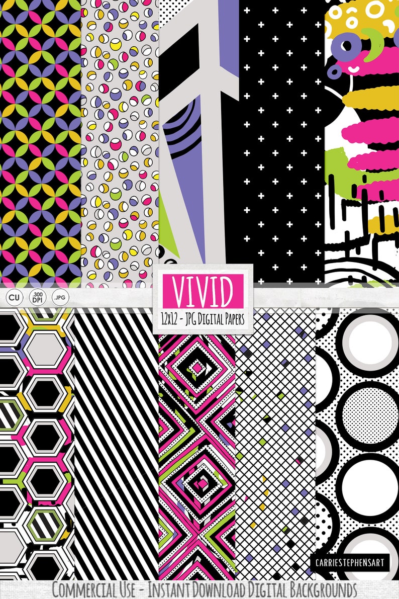 Modern Geometric Pattern Scrapbook Paper Vivid Pink Digital | Etsy