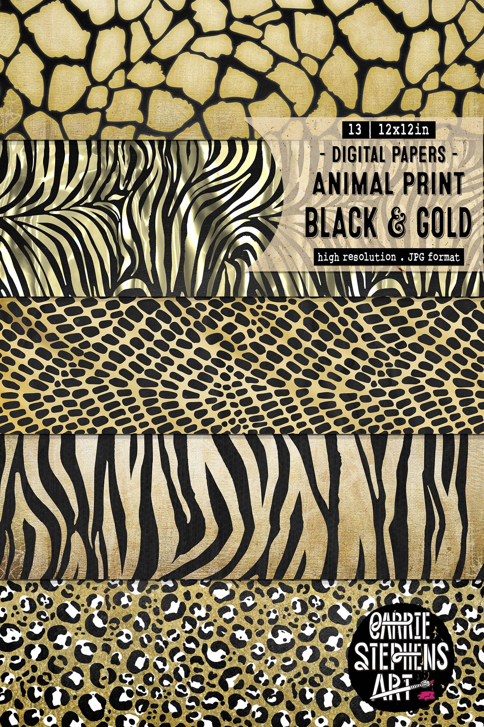Black & Gold Animal Print Digital Paper Patterns - Etsy