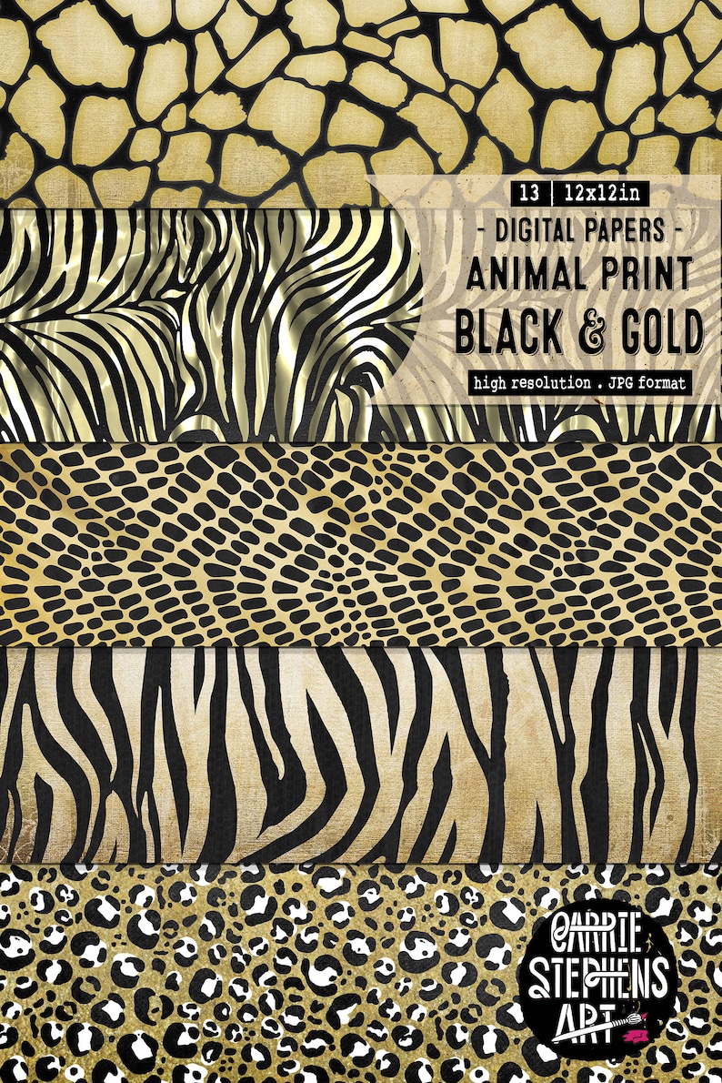Black & Gold Animal Print Digital Paper Patterns - Etsy