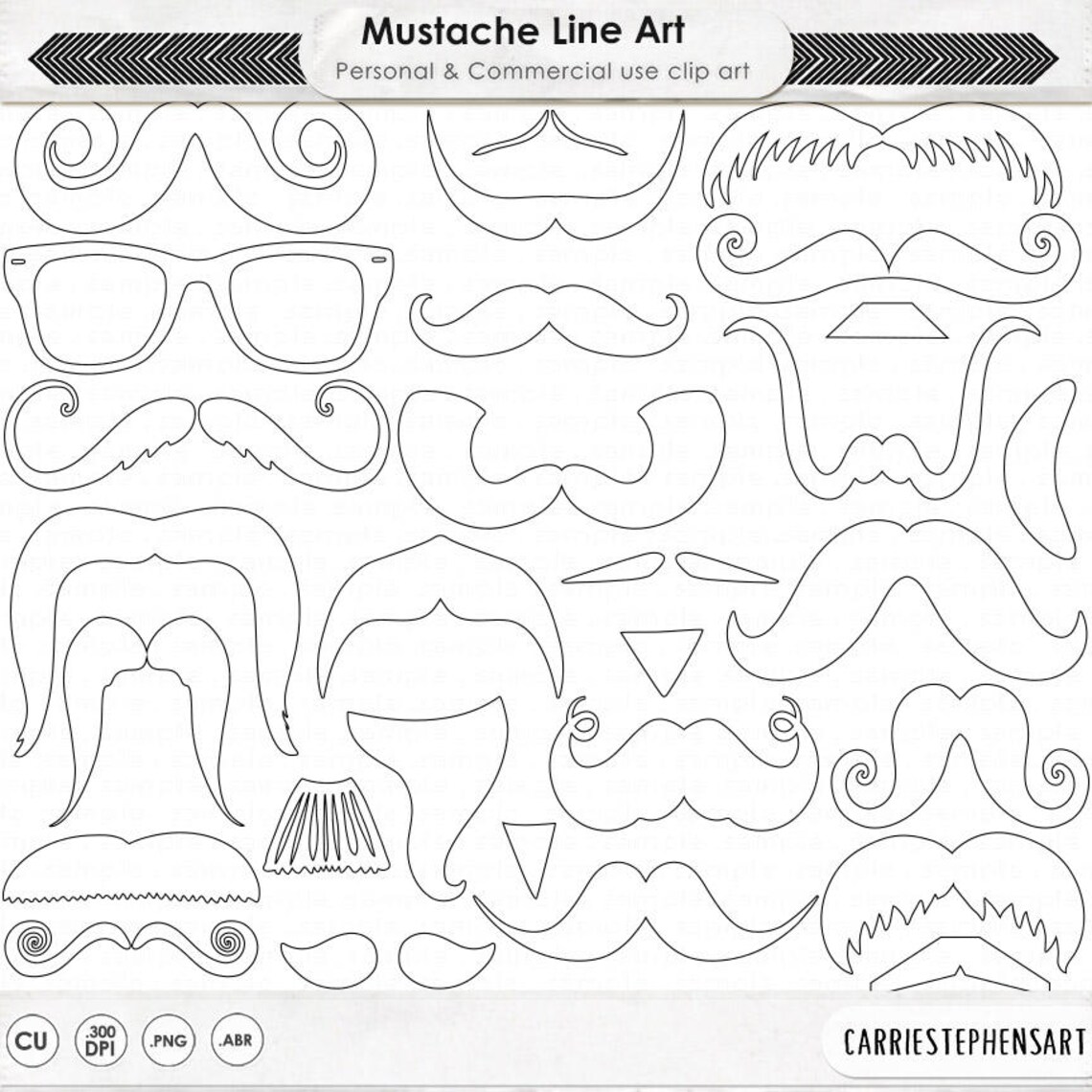 Mustache Clip Art, Moustache Clipart Silhouettes + Line Art, Masculine ...