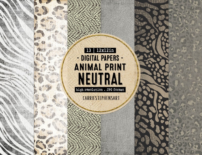 Neutral Animal Print Digital Scrapbook Paper Printable - Etsy