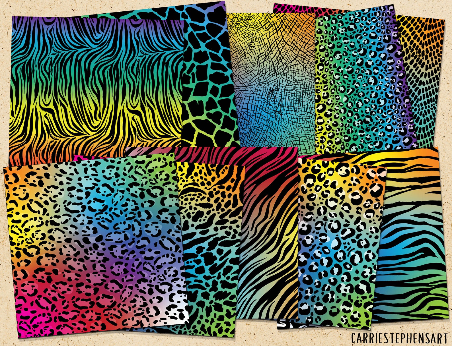 Wild Animal Print Digital Paper Exotic Rainbow Leopard | Etsy