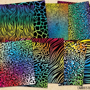 Wild Animal Print Digital Paper, Exotic Rainbow Leopard Pattern ...