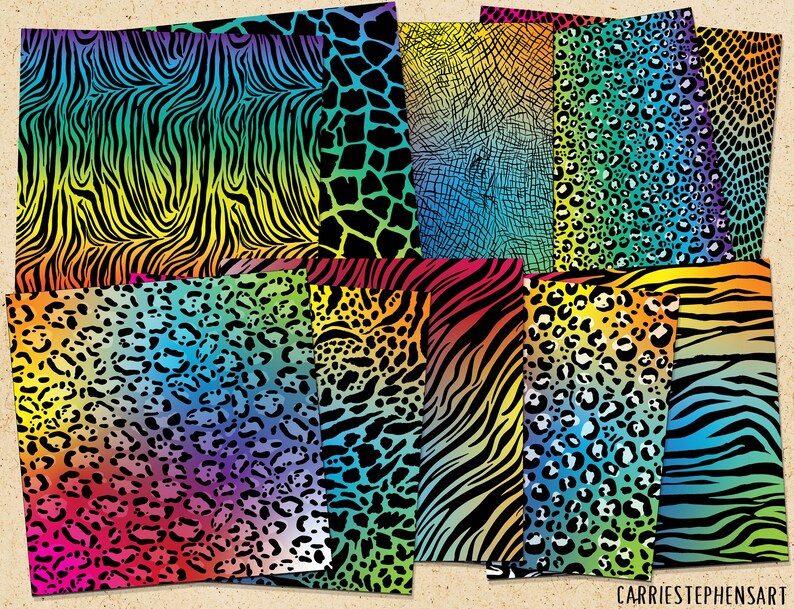 Wild Animal Print Digital Paper Exotic Rainbow Leopard | Etsy