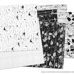 Black & White Birch Wood Grain Digital Paper Pack, Textured Scrapbook ...