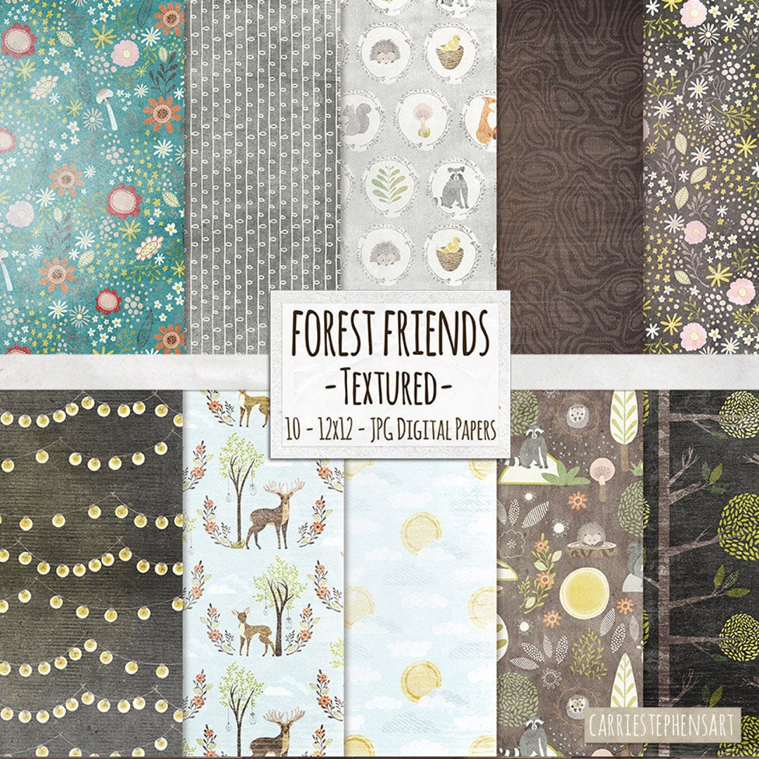 Woodland Animal Digital Scrapbook Paper, Printable Background Texture ...