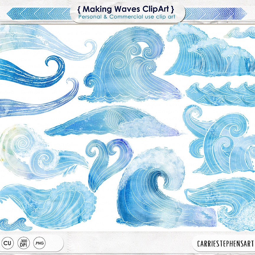 Blue Watercolor Wave Clipart Ocean Lover Surfs up PNG - Etsy Canada
