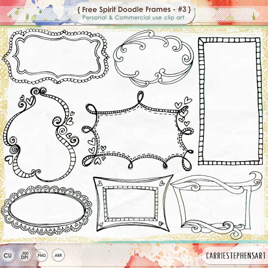 Hand Drawn Digital Frame Doodles Instant Download Label - Etsy