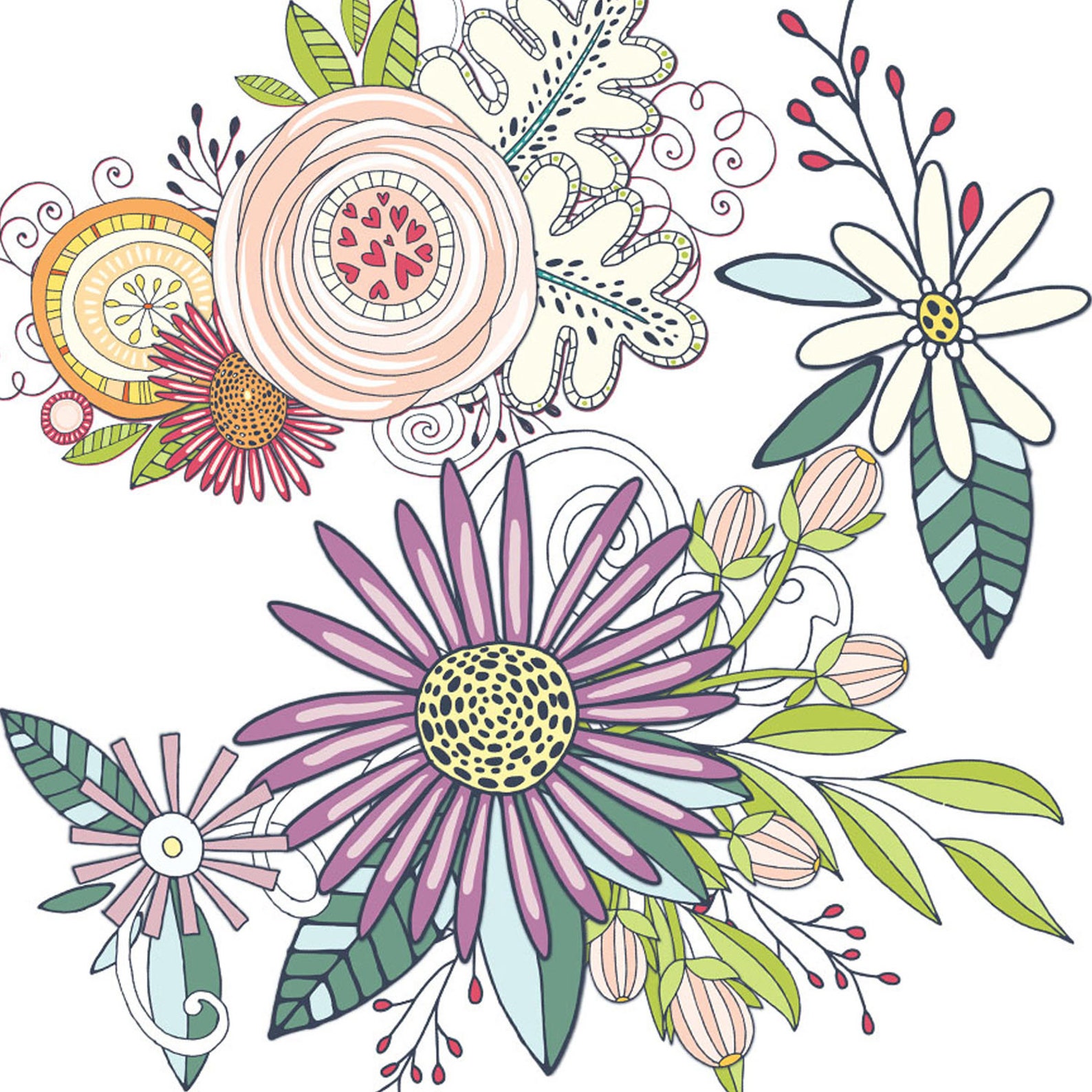 Whimsical Flower Clip Art Boho Floral Bouquets Arrangements | Etsy