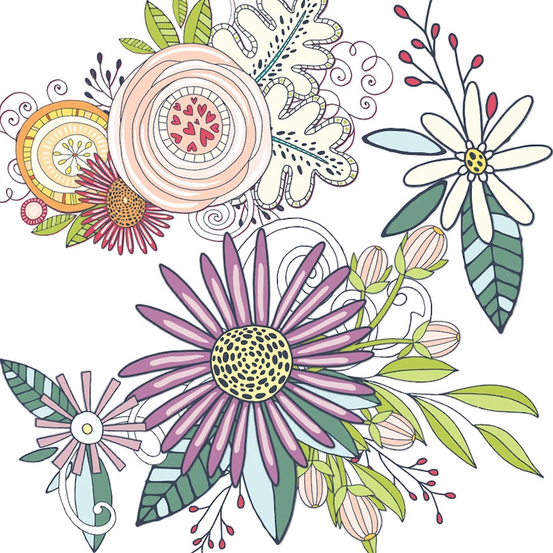 Whimsical Flower Clip Art Boho Floral Bouquets Arrangements | Etsy