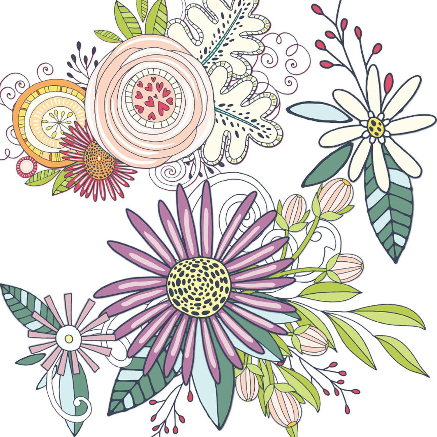 Whimsical Flowers Clip Art