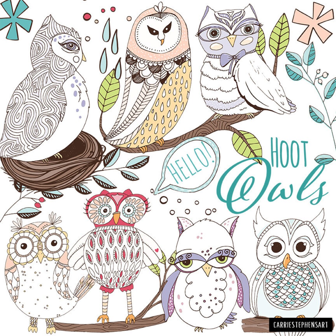 Hoot Owl Clipart Owl Graphic Download PNG Files Printables - Etsy