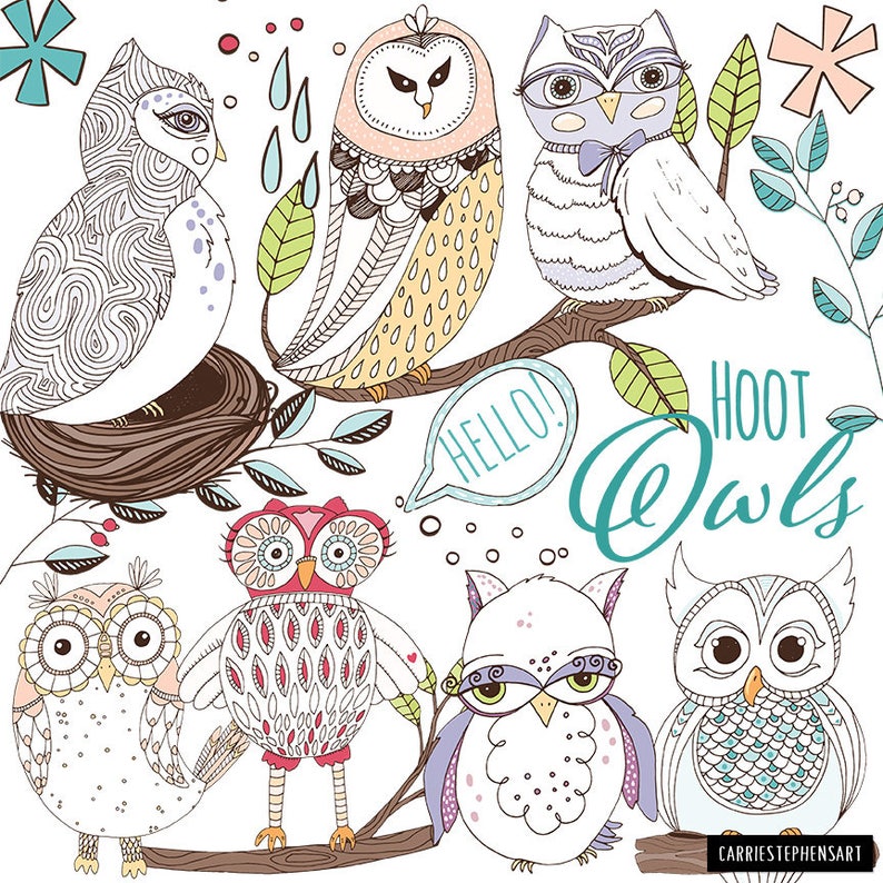 Hoot Owl Clipart Owl Graphic Download PNG Files Printables - Etsy