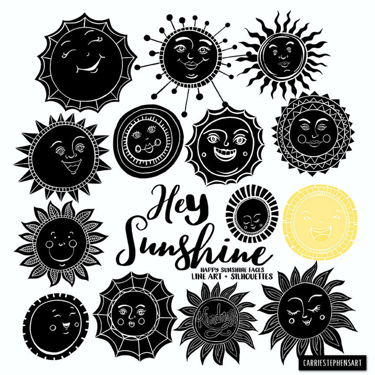 Sunshine Doodle Face Clipart Summer Sun Art Journal Digital - Etsy