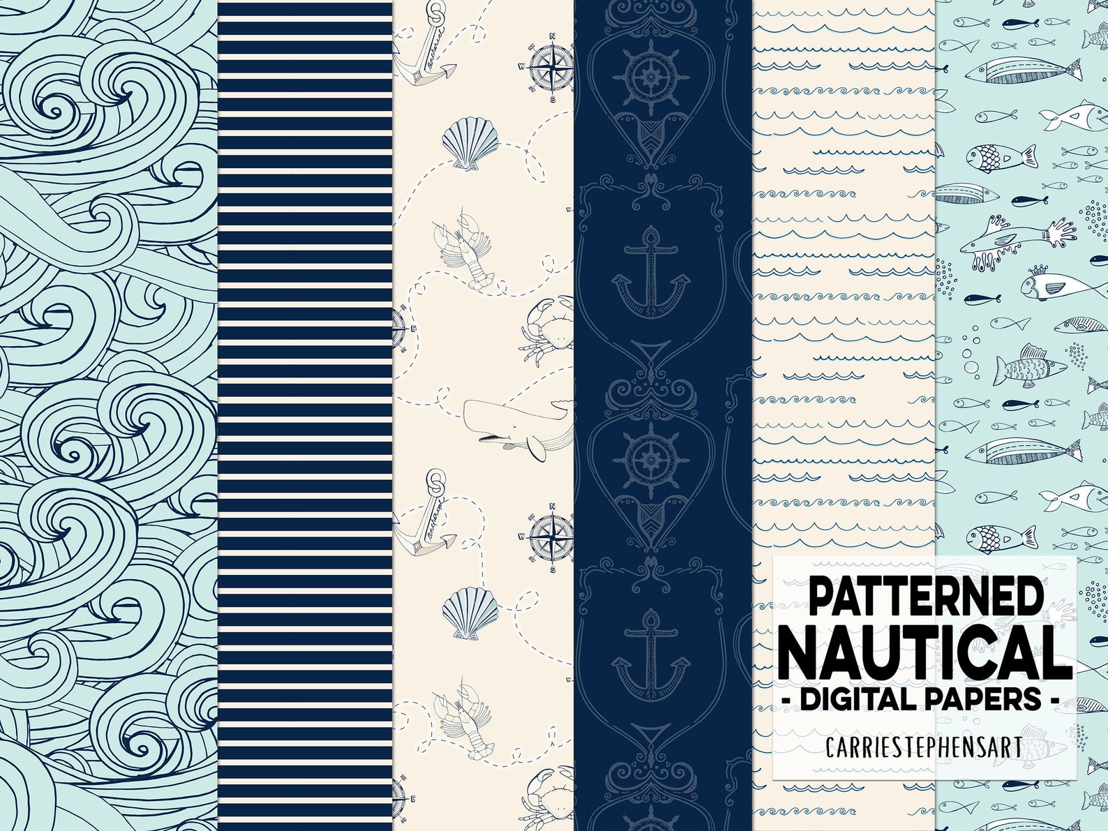Nautical Digital Paper Anchor Pattern Summer Nautical | Etsy
