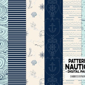 Nautical Digital Paper, Anchor Pattern, Summer Nautical Wedding ...
