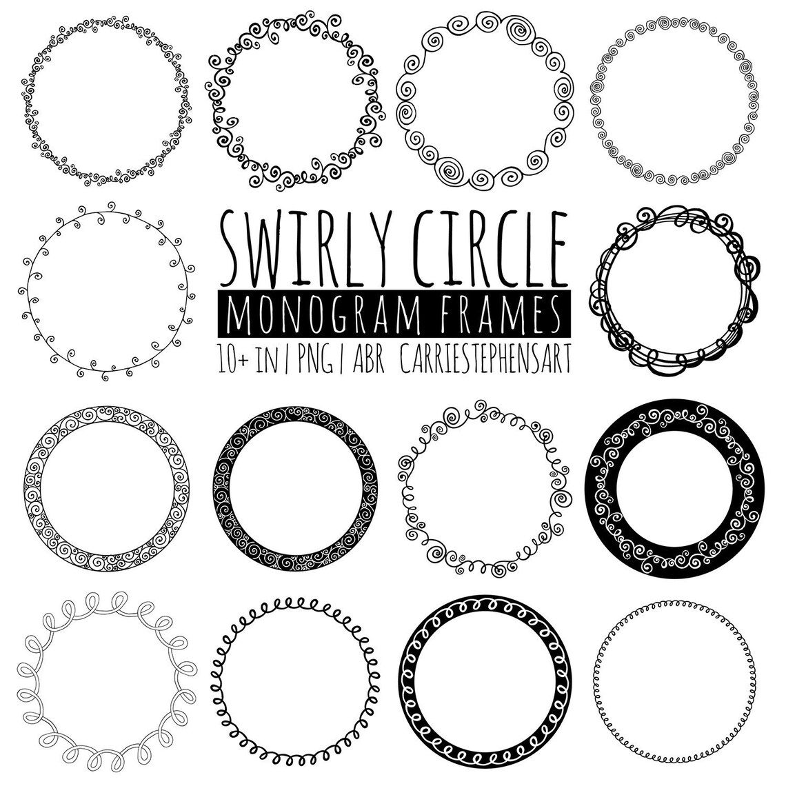 Swirl Circle Borders Decorative Flourish Round Monogram - Etsy