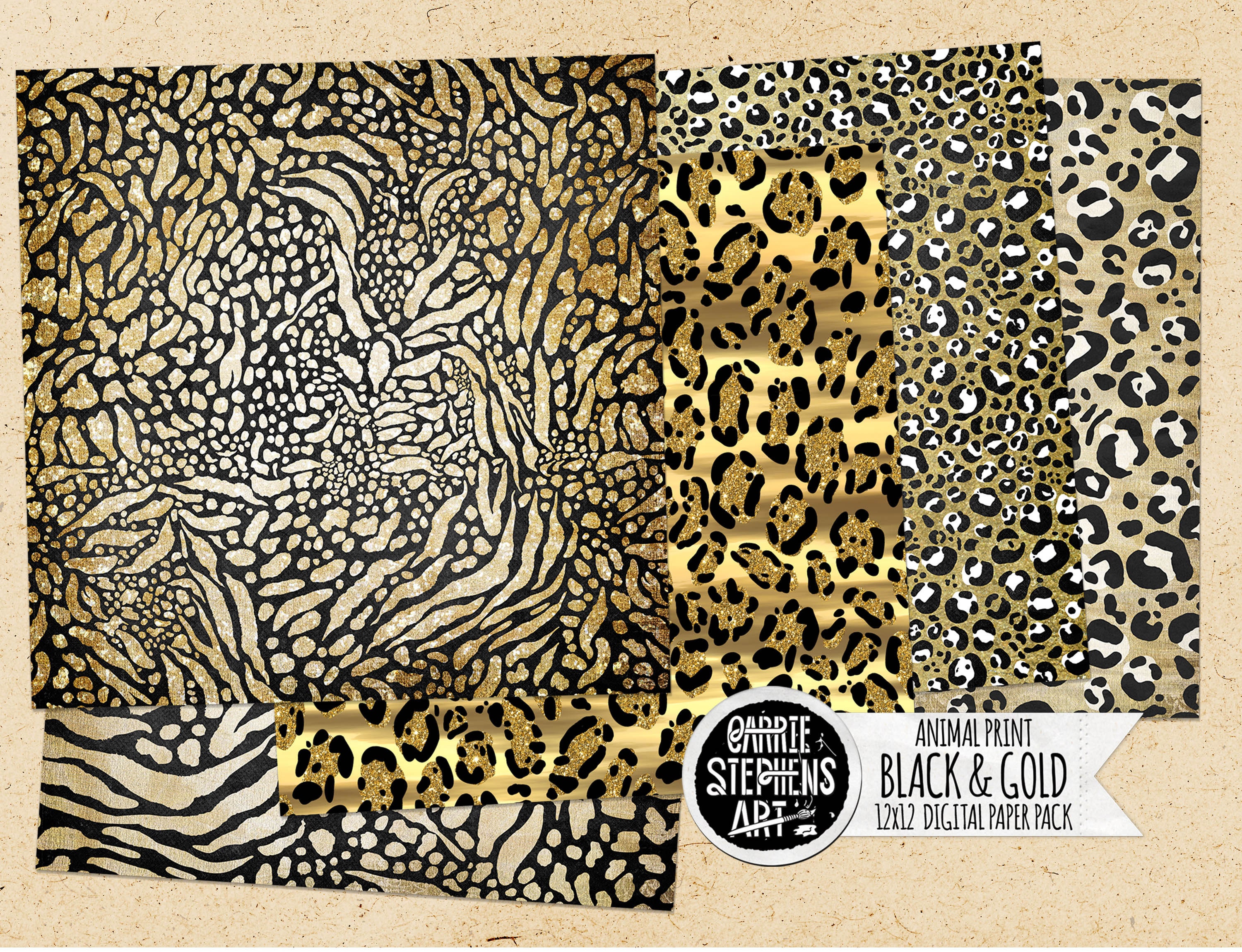 Black & Gold Animal Print Digital Paper Patterns | Etsy