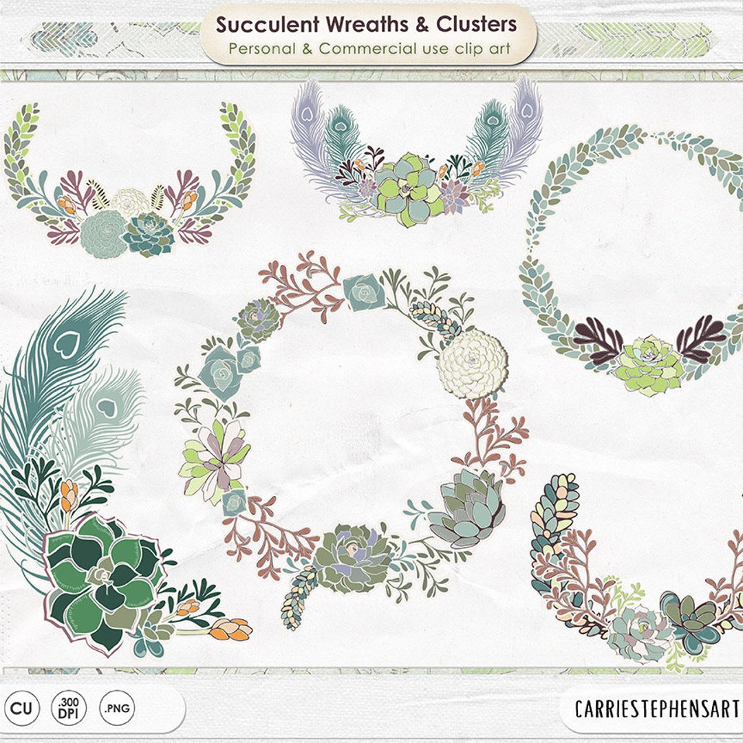 Succulent Wreath Clip Art, Succulent Floral Border Clipart, Flower ...