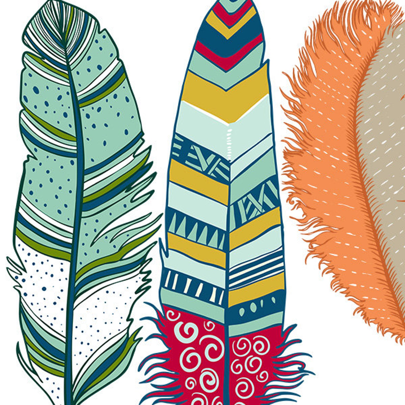 Colorful Boho Feather Clipart PNG Images Silhouettes - Etsy