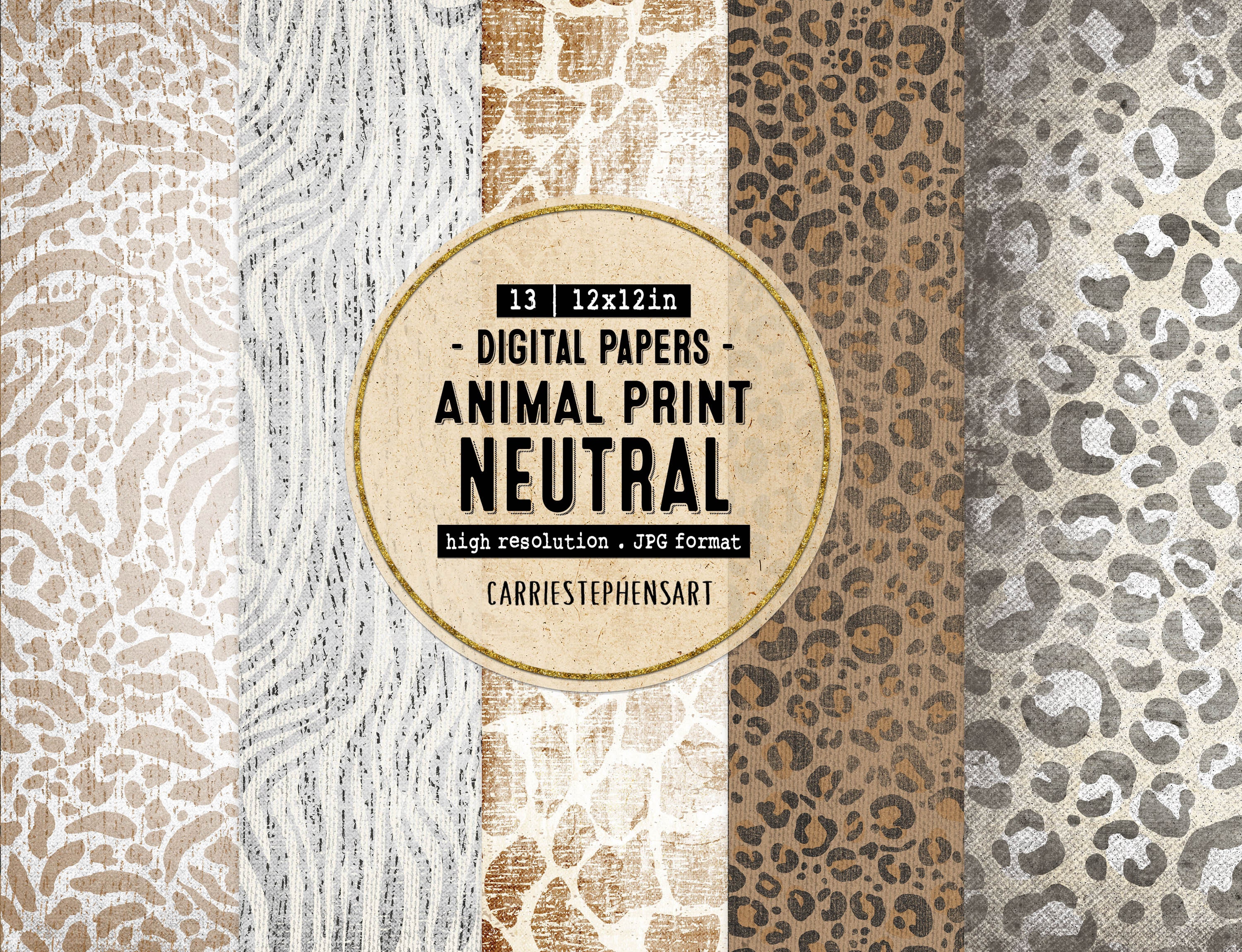 Neutral Animal Print Digital Scrapbook Paper Printable | Etsy