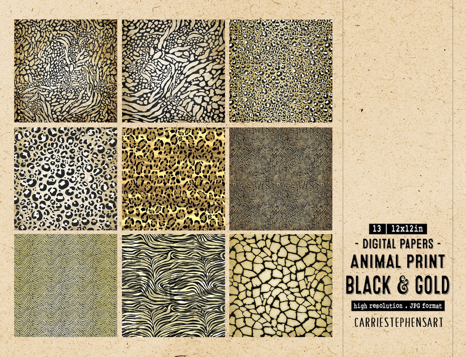 Black & Gold Animal Print Digital Paper Patterns - Etsy