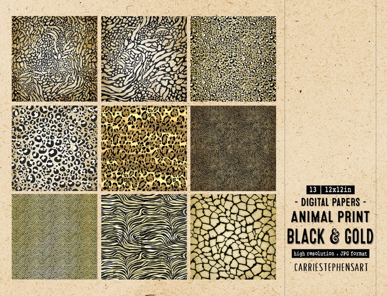 Black & Gold Animal Print Digital Paper Patterns - Etsy