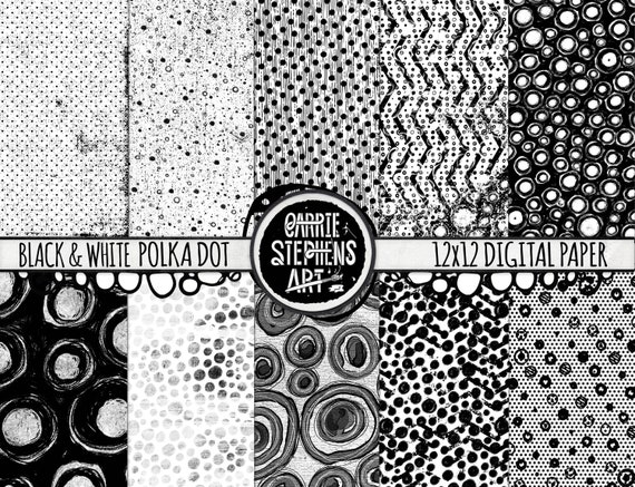 Black & White Polka Dot Digital Paper Pack | 12x12 Backgrounds by ...