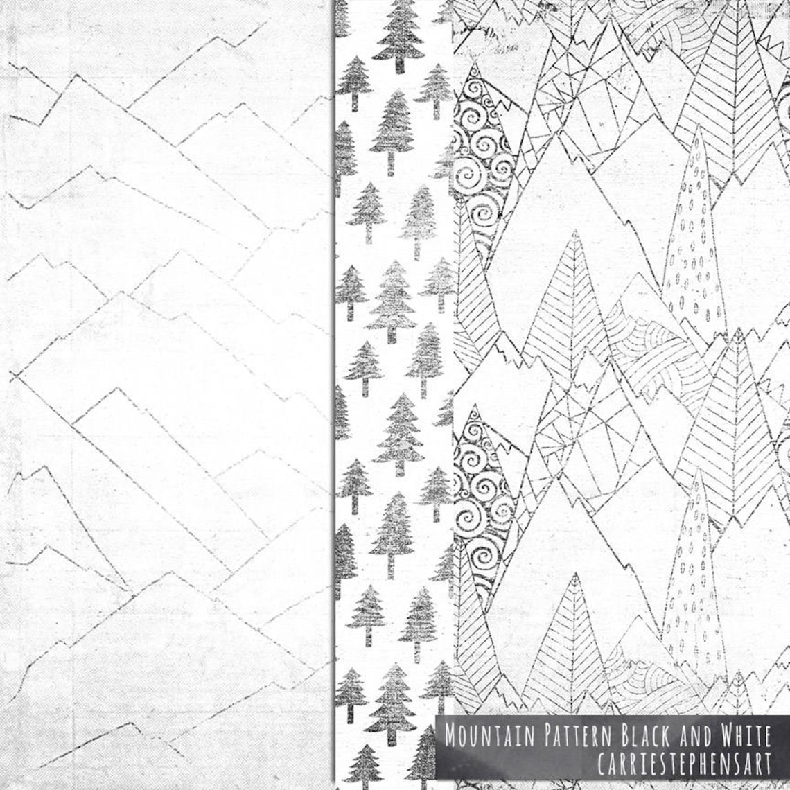 Black & White Digital Paper Mountain Background Pattern - Etsy