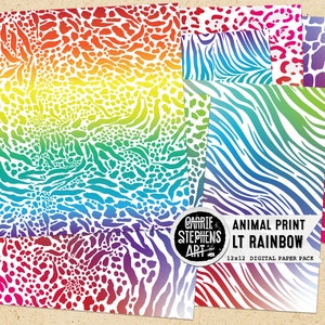 Rainbow Animal Print Digital Paper, Printable Leopard Print Patterned ...