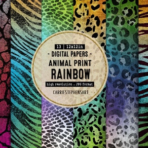 Rainbow Leopard Pattern Digital Paper, Animal Print Background Textured ...
