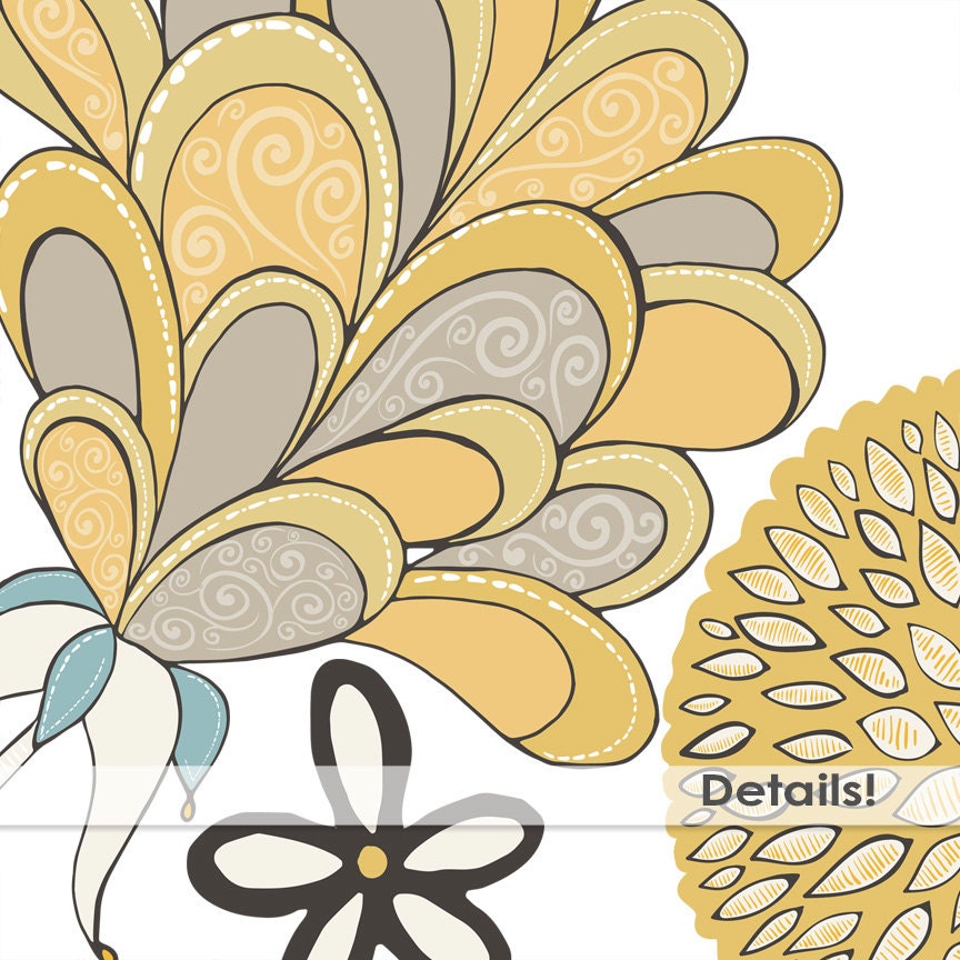 Gray & Yellow Modern Flower Clip Art Flower Digital Clipart - Etsy Canada