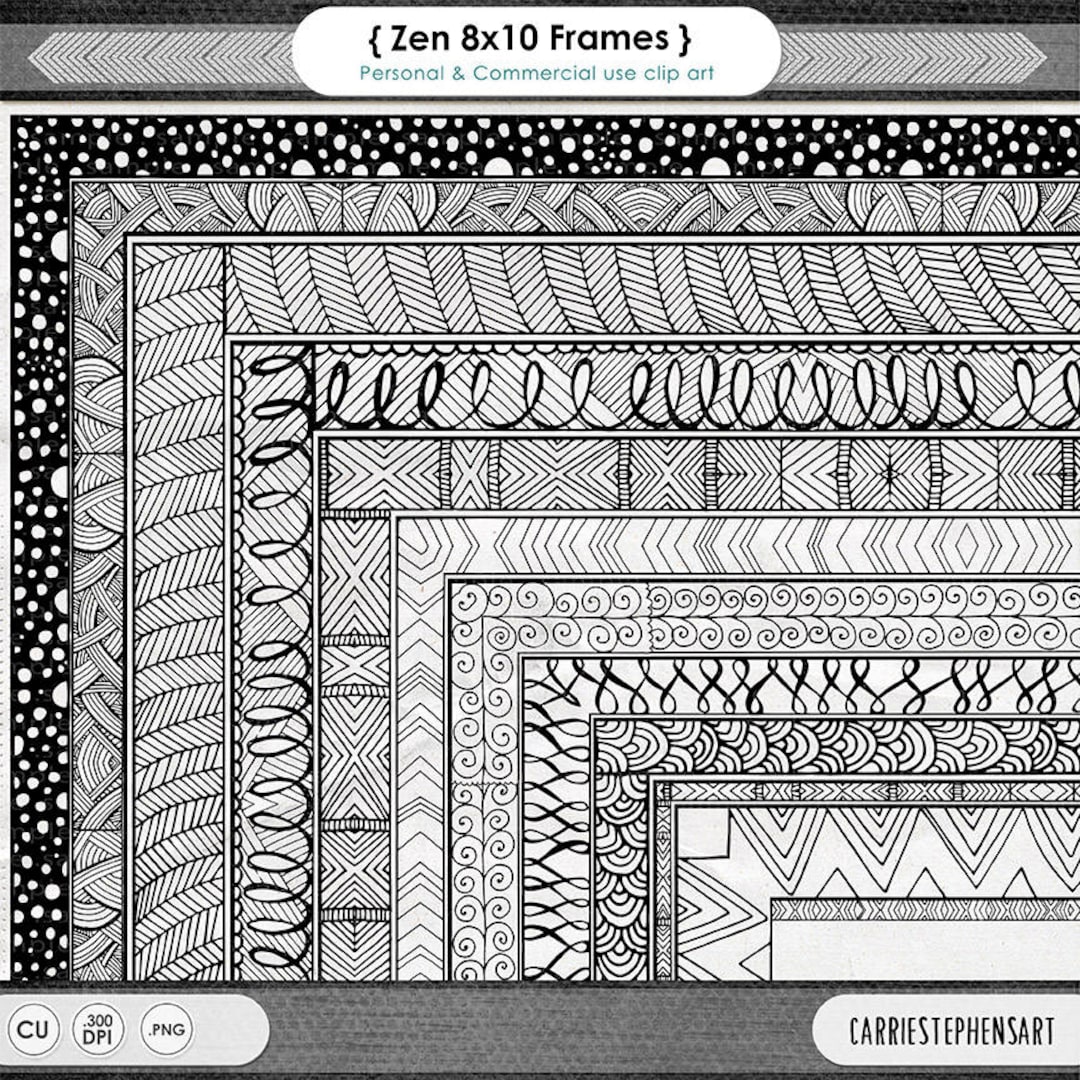 Zen 8x10 Frame Clipart, Doodle Digital Frame Clip Art, Rectangle Page ...