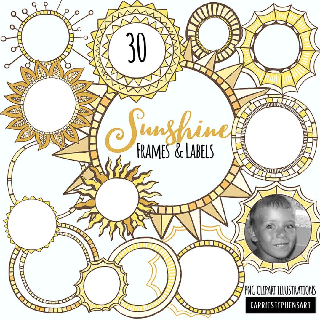Sunshine Frame, Digital Label Clipart Template, Printable Round Border ...