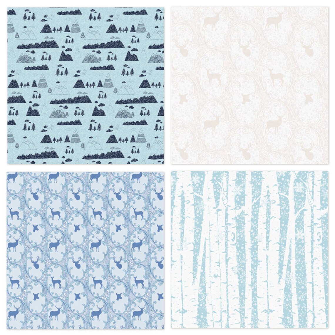 Woodland Winter Digital Paper, Christmas Backgrounds, Mountains, Forest ...