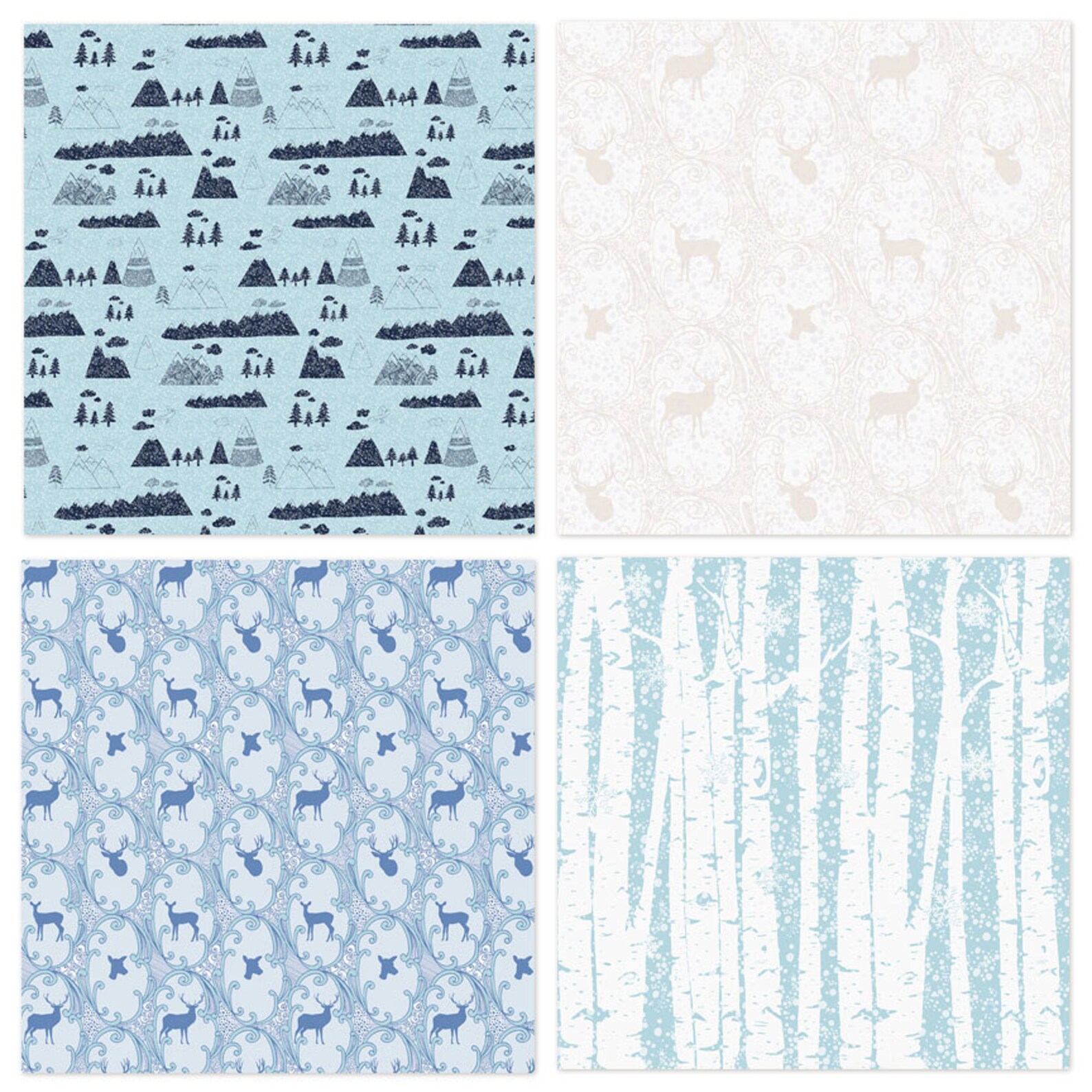 Woodland Winter Digital Paper, Christmas Backgrounds, Mountains, Forest ...