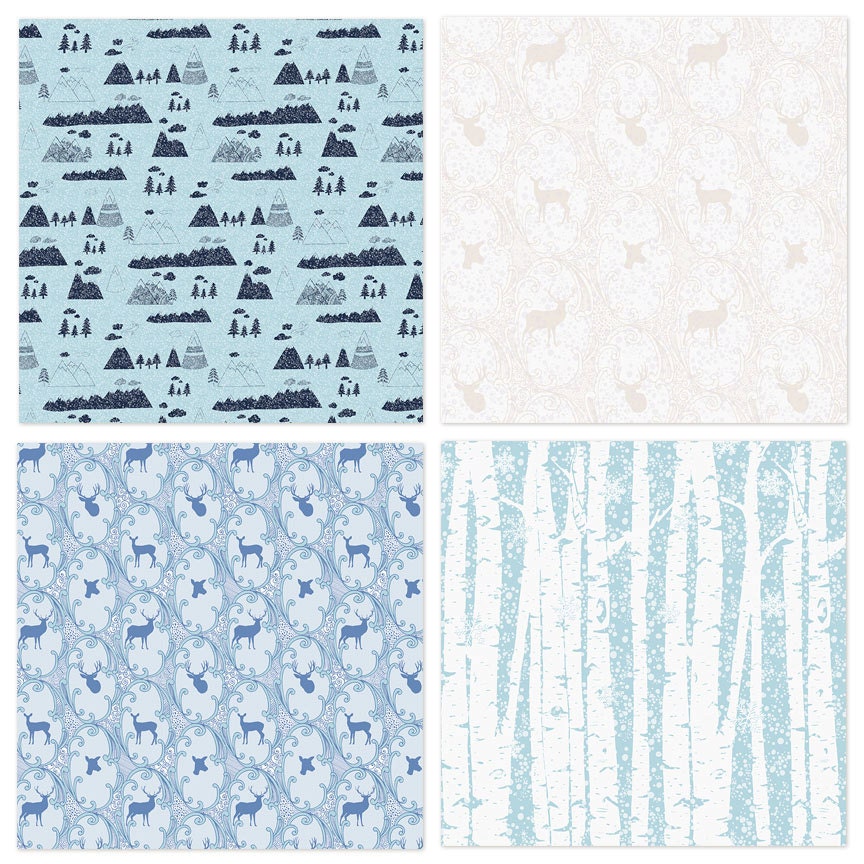 Woodland Winter Digital Paper, Christmas Backgrounds, Mountains, Forest ...