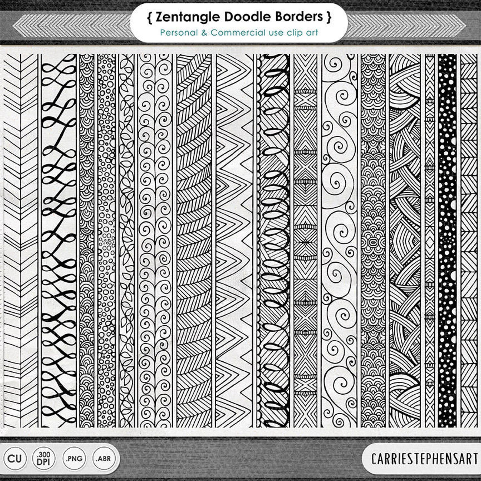 Zen Doodle Border Clipart Download Printable Digital Stamps | Etsy