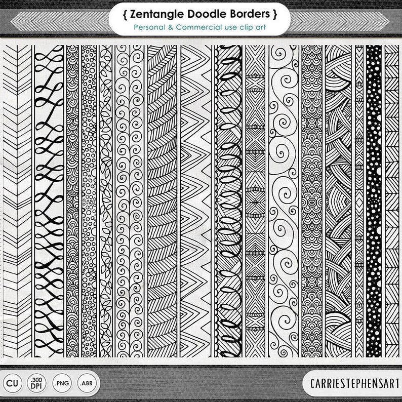 Zen Doodle Border Clipart Download, Printable Digital Stamps, Tribal ...