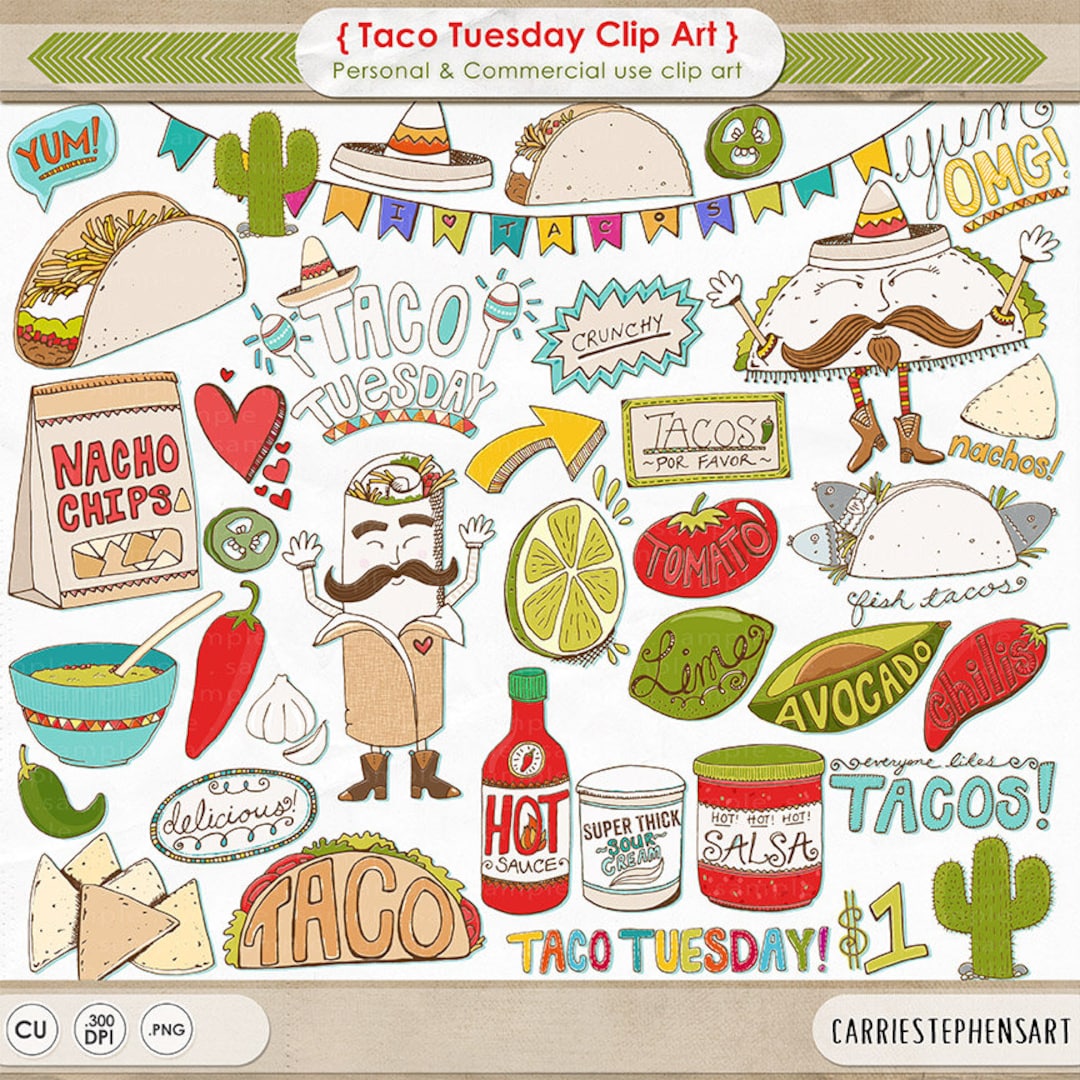 Taco Clip Art, A Mexican Fiesta Taco Tuesday Theme Image Set, Cinco De ...