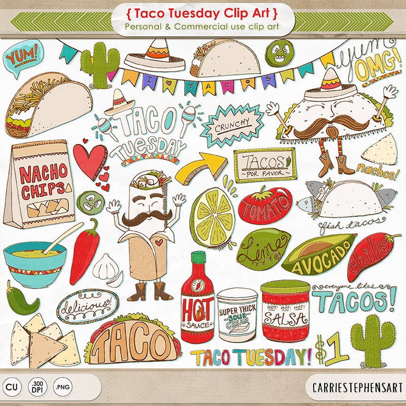 Taco Tuesday Clipart - Etsy
