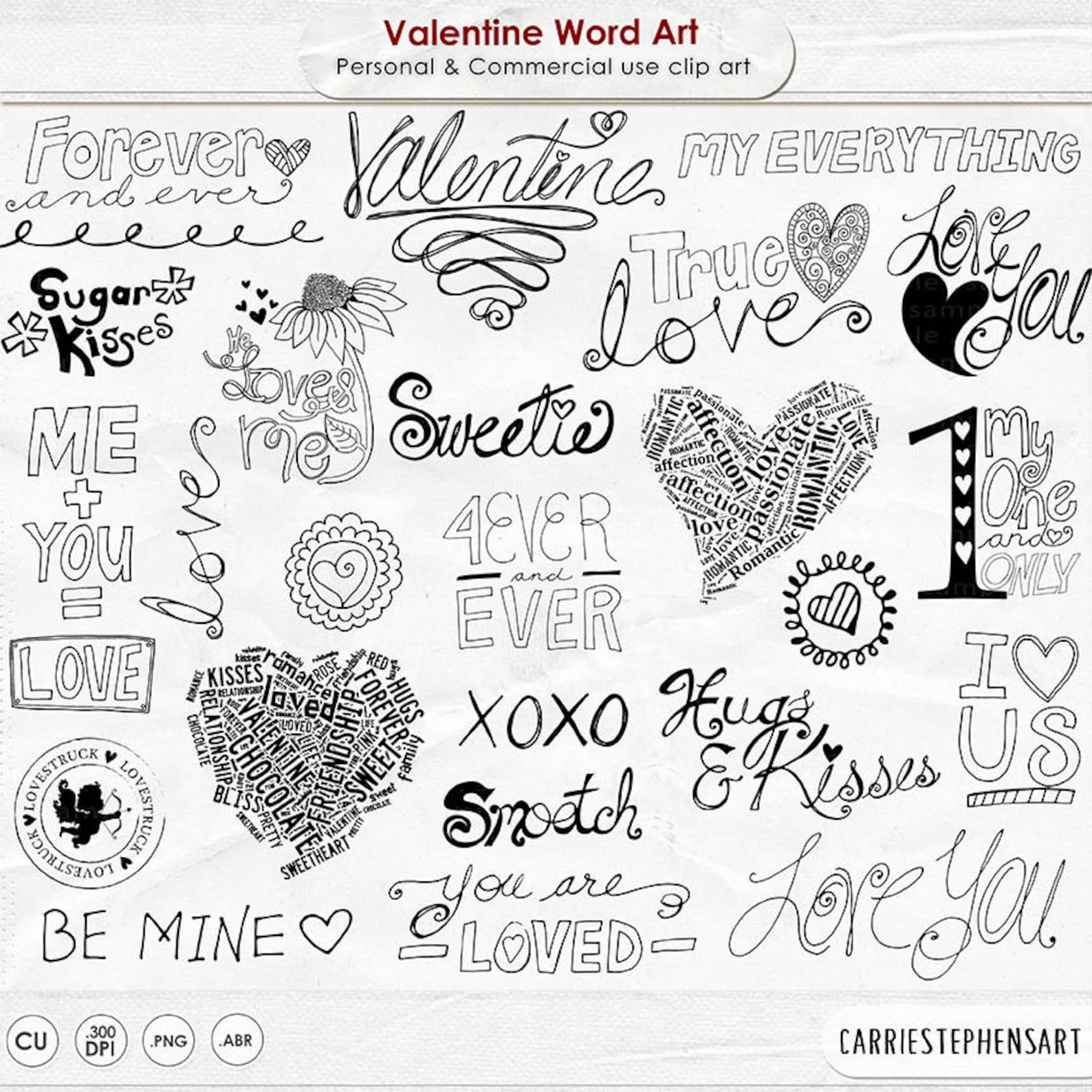 Valentine Word Art Valentine Doodles Love Quotes & Sayings - Etsy