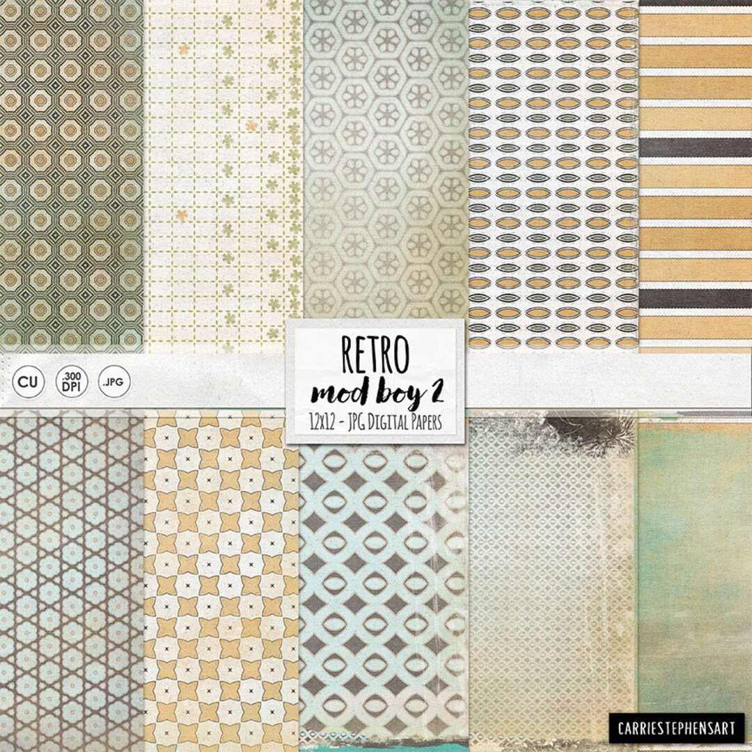 Retro Modern Boy Digital Paper, Masculine Father's Day Backgrounds With ...