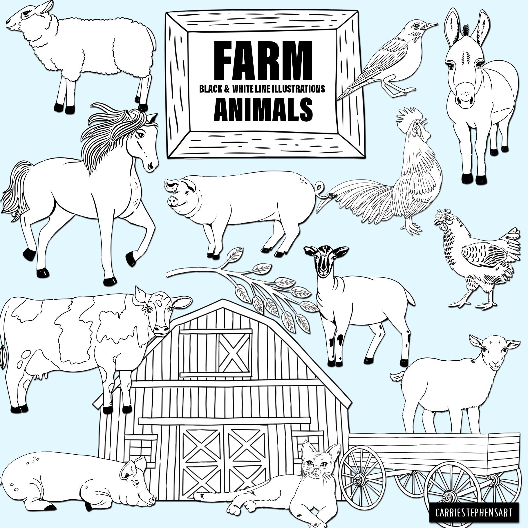Clipart Farm Animals Black And White Drawings